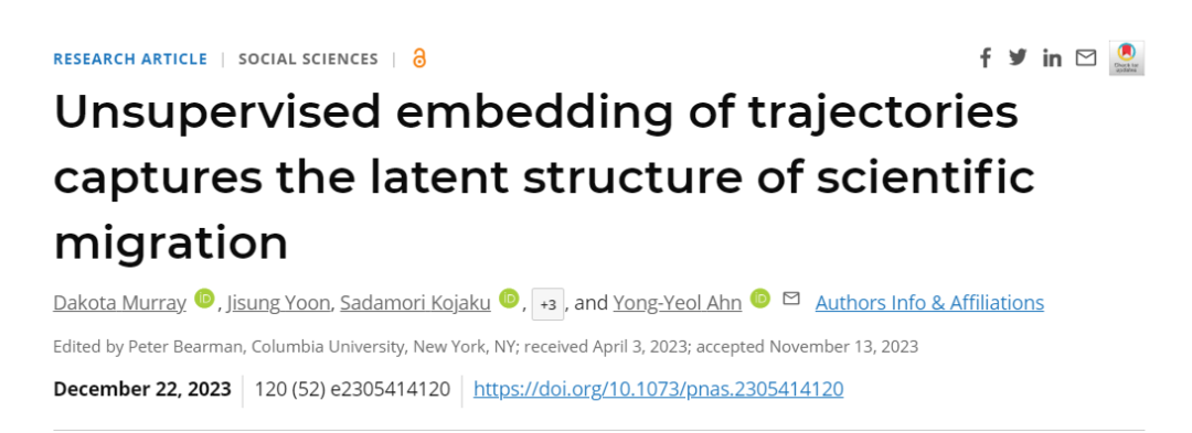 PNAS速递：无监督学习得到的文本嵌入轨迹描述隐藏的科学迁移结构 | 集智俱乐部